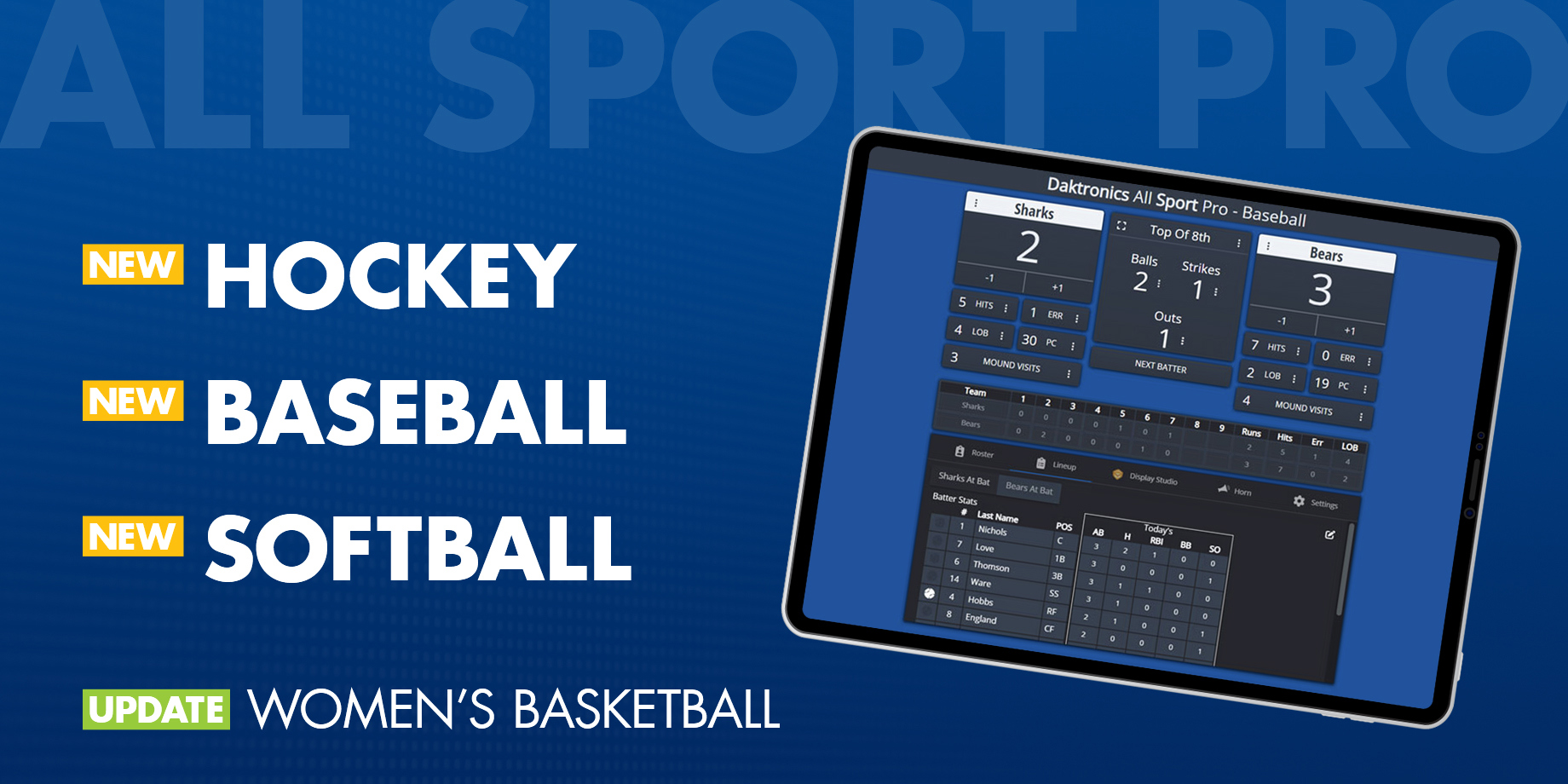 Sports Available in the All Sport Pro Lineup